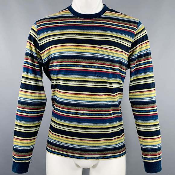 BEAMS PLUS | Sweaters | Beams Plus Black Multi Color Stripe Cotton Crew ...